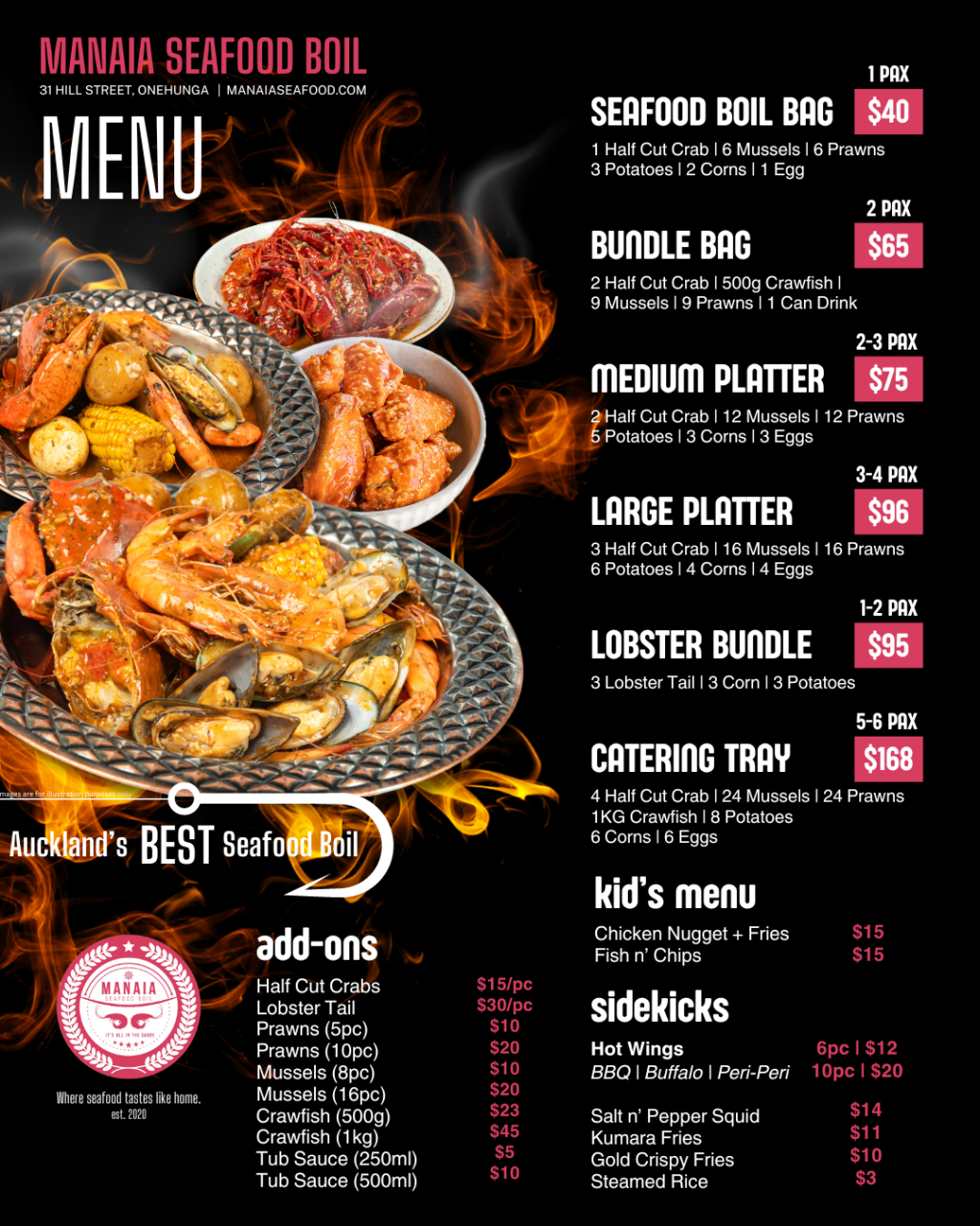 Menu – Manaia Seafood Boil Ltd.